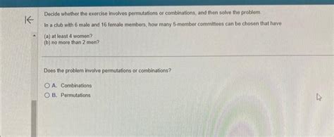 Solved Decide Whether The Exercise Involves Permutations Or