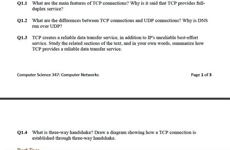 SOLVED Q What Are The Main Features Of TCP Connections Why Is It Said That TCP Provides