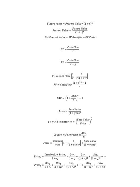Expanded Formula Sheet Pdf Corporations Mathematical Finance