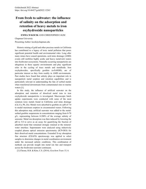 Pdf From Fresh To Saltwater The Influence Of Salinity On The Adsorption And Retention Of