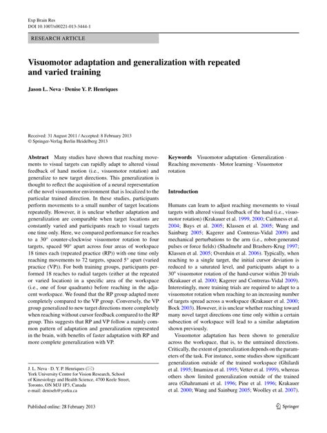 Pdf Visuomotor Adaptation And Generalization With Repeated And Varied