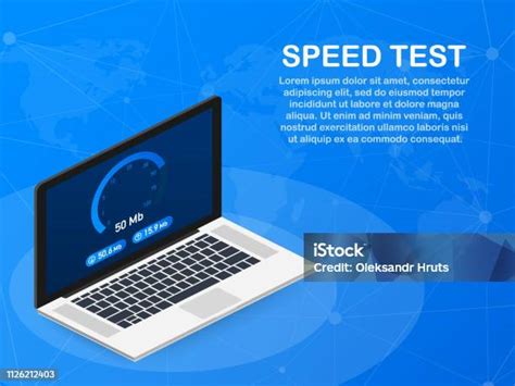 노트북에서 속도 테스트입니다 속도계 인터넷 속도 100 메가바이트 웹사이트 속도 로딩 시간입니다 벡터 일러스트입니다 0명에 대한