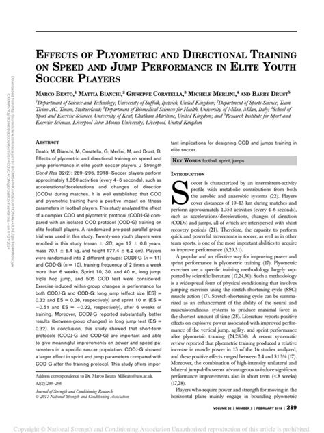 Effects Of Plyometric And Directional Training On1 Pdf Strength Training