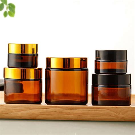 Empty Amber Glass Jars With Lids Glass Cosmetic Containers Bulk