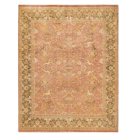Traditional Mogul Hand Knotted Wool Brown Octagon Area Rug For Sale At