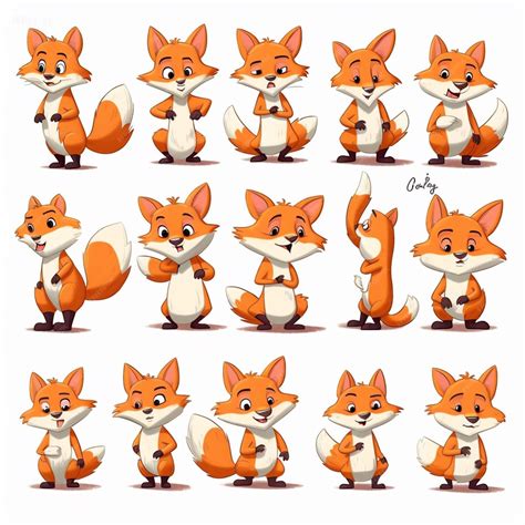 Cartoon Fox Character Poses With Various Expressions Generative Ai