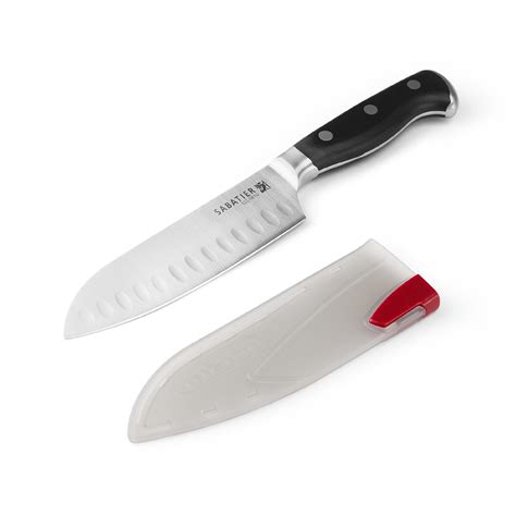 Sabatier Forged Triple Rivet Santoku Knife With Self Sharpening Blade Cover High Carbon