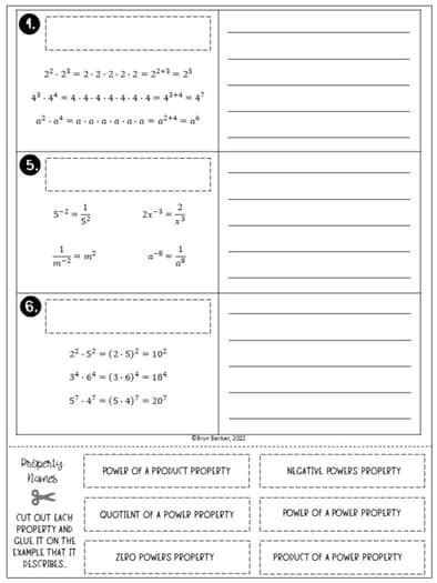 Exponent Properties Discovery Activity By Math By B Squared Tpt