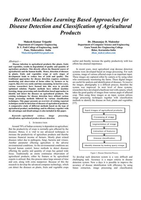 PDF Recent Machine Learning Based Approaches For Disease Detection And Classification Of