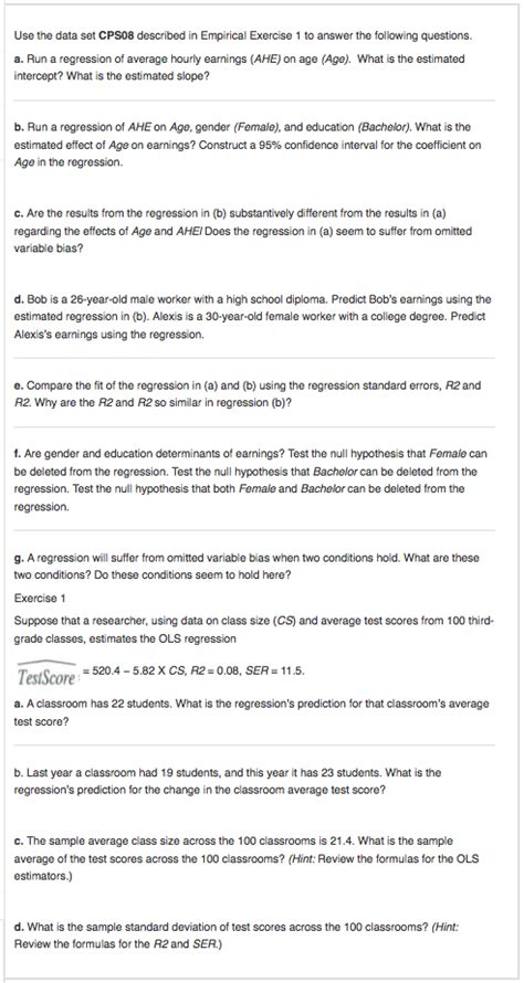 Use The Data Set CPS Described In Empirical Chegg Com