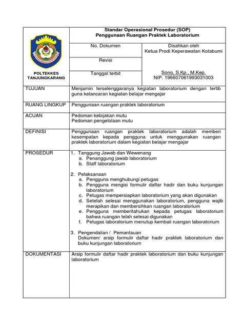 Sop Penggunaan Lab Pdf