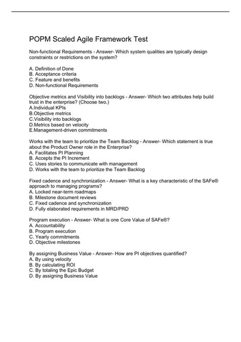 POPM Scaled Agile Framework Sample Test POPM Stuvia US