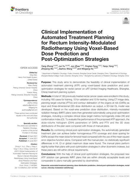 Pdf Clinical Implementation Of Automated Treatment Planning For