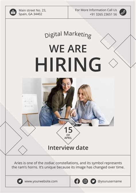 Personalize This Geometric Grid Digital Marketing Hiring Poster