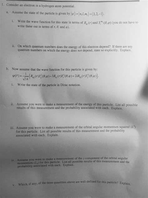 Solved 1 Consider An Electron In A Hydrogen Atom Potential