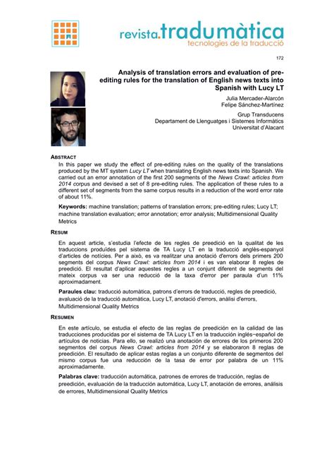 Pdf Analysis Of Translation Errors And Evaluation Of Pre Editing