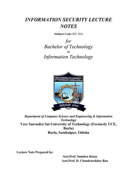 Information Security Lecture Notes Pdf Computing Technology