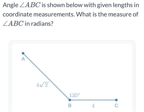 solved angle ∠ abc is shown below with given lengths in coordinate