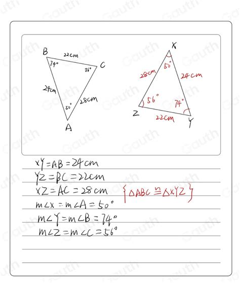 Solved: Learning Task 1: Given ABC ≌ Delta XYZ , solve for the angles and sides of XYZ. Write ...