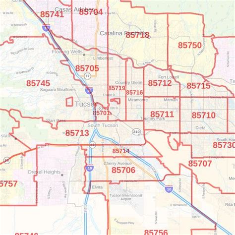 Pima County Arizona Zip Codes Map