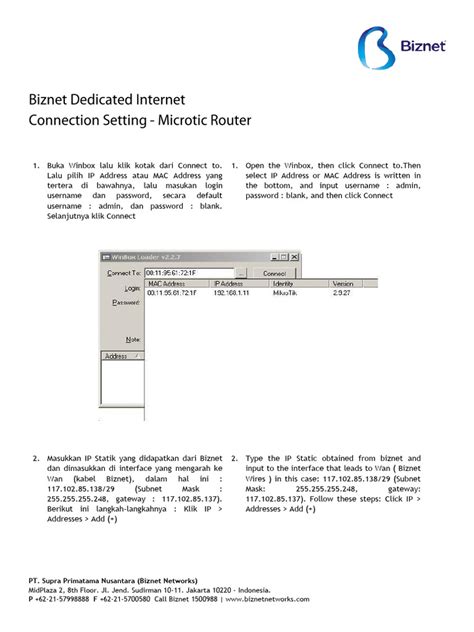 Biznet Dedicated Internet Connection Setting Microtic Router Pdf