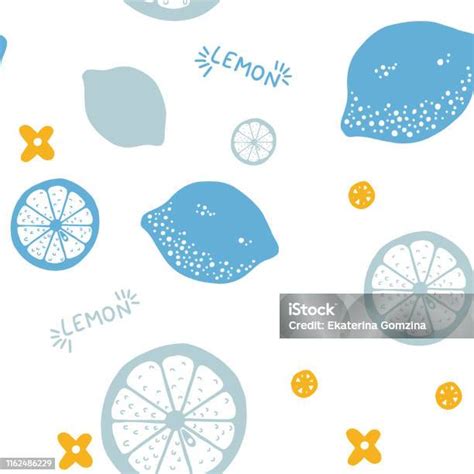 과일 손으로 그린 매끄러운 패턴 레몬 질감 녹색 노란색 요소와 건강하고 신선한 감귤류 흰색 배경 포장지 주방 직물 벽지 디자인 및 스크랩북용 0명에 대한 스톡 벡터 아트 및