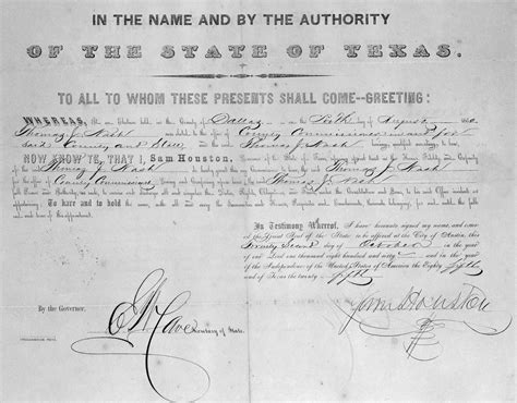 Deed Signed By Sam Houston 1860 By American School