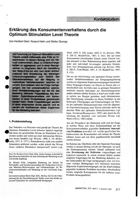 Pdf Erklärung Des Konsumentenverhaltens Durch Die Optimal Stimulation Level Theorie