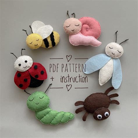 Insects Felt Pattern Set Of 6 Pdf Plushie Pattern Butterfly Ornament