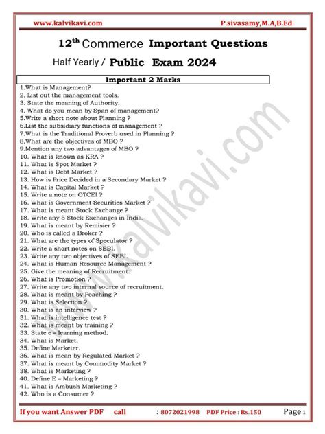12th Commerce Important Questions 2023 24 Pdf