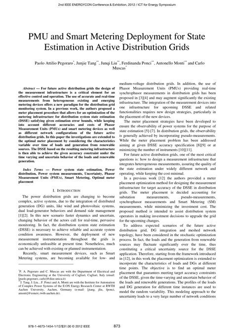 Pdf Pmu And Smart Metering Deployment For State Estimation In Active Distribution Grids