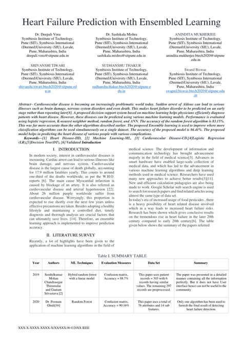 PDF Heart Failure Prediction With Ensembled Learning
