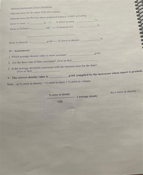 Density Experiment Report Sheet Hour Lab Day Name