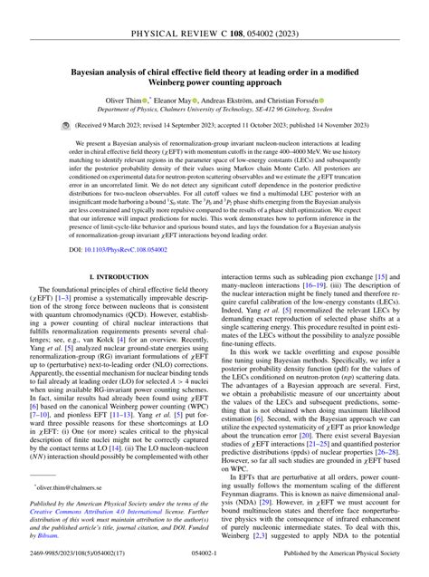 Pdf Bayesian Analysis Of Chiral Effective Field Theory At Leading