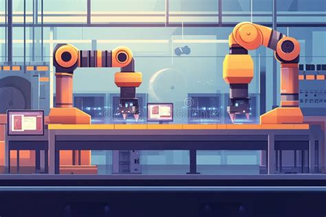 Automated Factory With Robotic Machines And Ai Optimizing Production Process In A Modern Setting