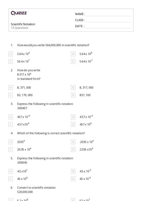 50 Scientific Notation Worksheets For Kindergarten On Quizizz Free