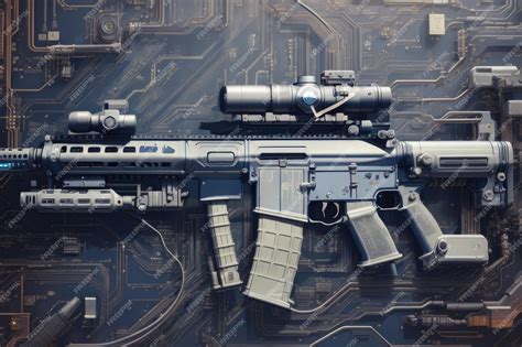 Premium Ai Image Ar15 Style Assault Rifle Laying Out In Hightech Circuit Board Symbolizing