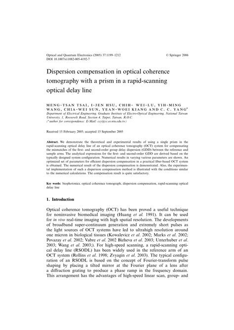 Pdf Dispersion Compensation In Optical Coherence Tomography With A