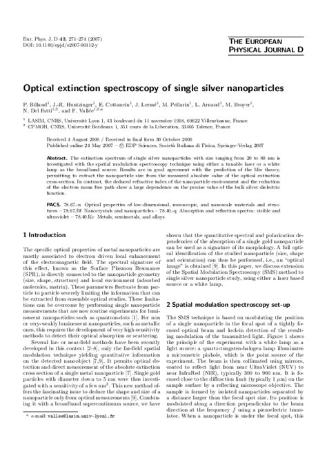 Pdf Optical Extinction Spectroscopy Of Single Silver Nanoparticles