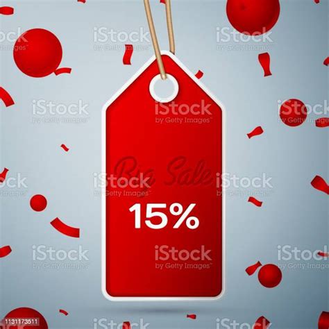 비문 큰 판매와 레드 페 넌 트 15 15 할인 회색 배경과 색종이 상점 매장 시장 웹 및 기타 상거래에 대 한 판매 개념 벡터 일러스트입니다 15에 대한 스톡 벡터 아트