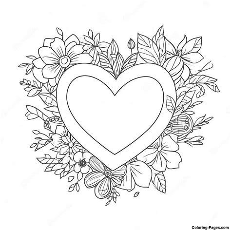 Colorful Heart With Flowers Coloring Page Coloring