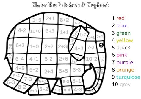 Elmer The Elephant Addition And Subtraction Colouring By Caffeinated Kaiako