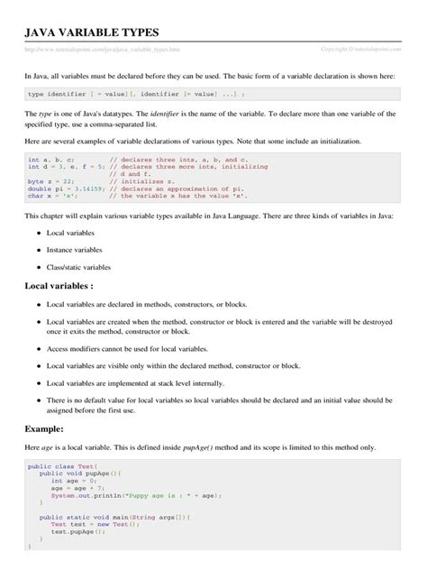 java variable types pdf constructor object oriented programming