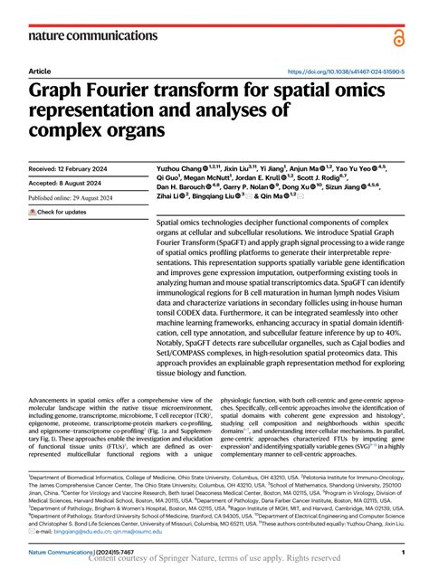 Pdf Graph Fourier Transform For Spatial Omics Representation And