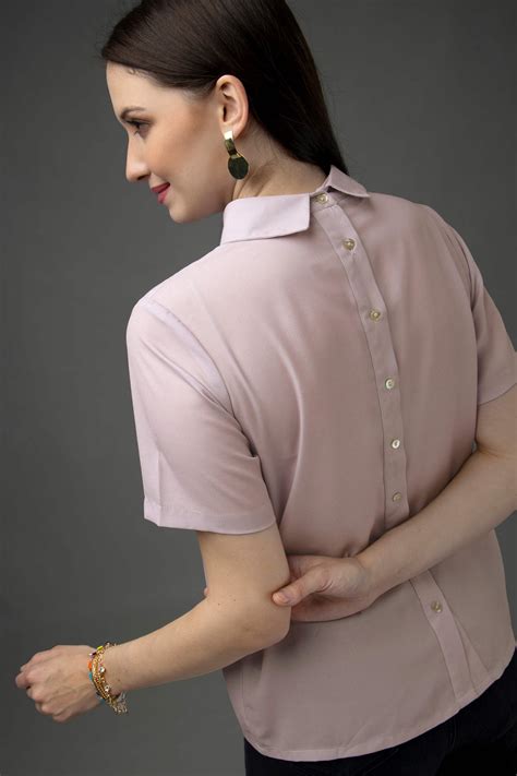 Quirky High Neck Back Button Top
