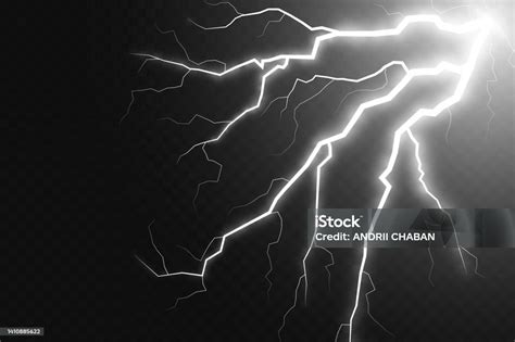 번개 마법과 밝은 빛 효과의 세트 번개와 구름으로 뇌우 벡터 일러스트레이션 방전 전류 충전 전류 자연 현상 Strikeforce에 대한 스톡 벡터 아트 및 기타 이미지