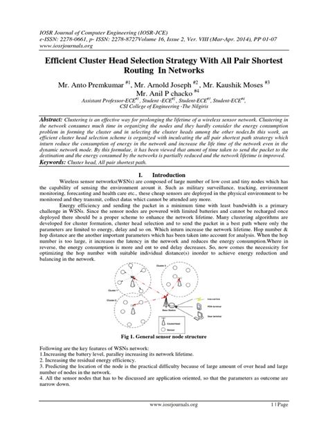 Efficient Cluster Head Selection Strategy With All Pair Shortest