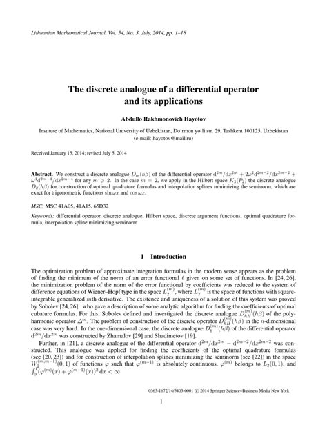 Pdf The Discrete Analogue Of A Differential Operator And Its Applications