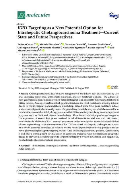 Pdf Idh1 Targeting As A New Potential Option For Intrahepatic Cholangiocarcinoma Treatment