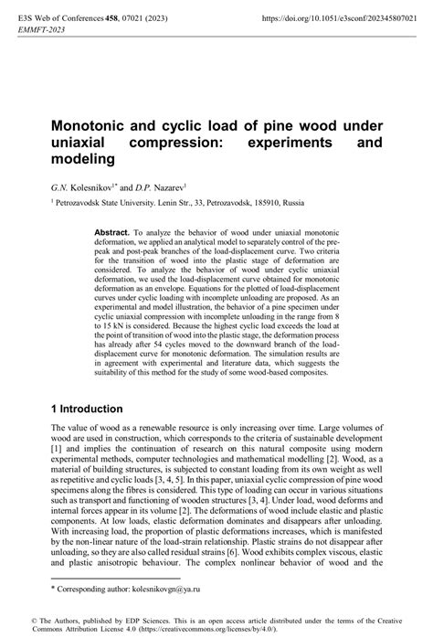 Pdf Monotonic And Cyclic Load Of Pine Wood Under Uniaxial Compression
